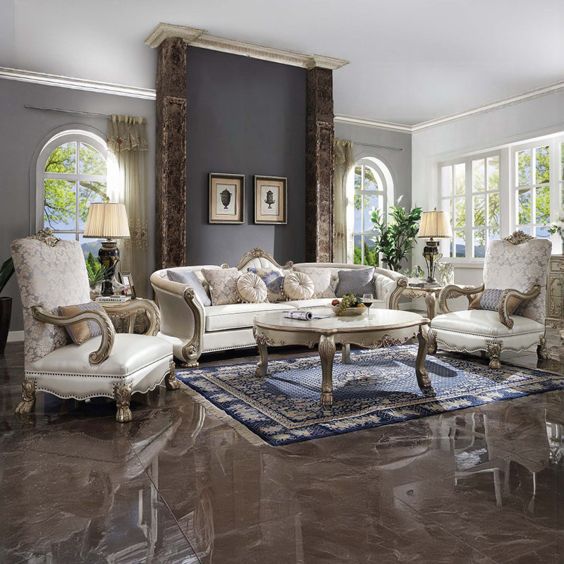 ACME Furniture Scarlet Sofa Pearl/Gold Faux Leather | Wayfair